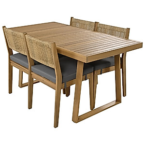 Merax Acacia Wood Outdoor Dining Set for 4,Waterproof Patio Furniture with 1 Table and 4 Chairs,and Thick Cushions for Balcony, Vourtyard, and Garden, Gray