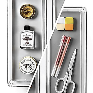 BINO | Oblong Plastic Drawer Organizer Bins, Light Grey- 2 Pack | THE ARTISAN+ | Multi-Use Organizer Bins | Soft-Grip Lining and Non-Slip Rubber Feet | Desk Drawer Organizer | Clear Vanity Organizer