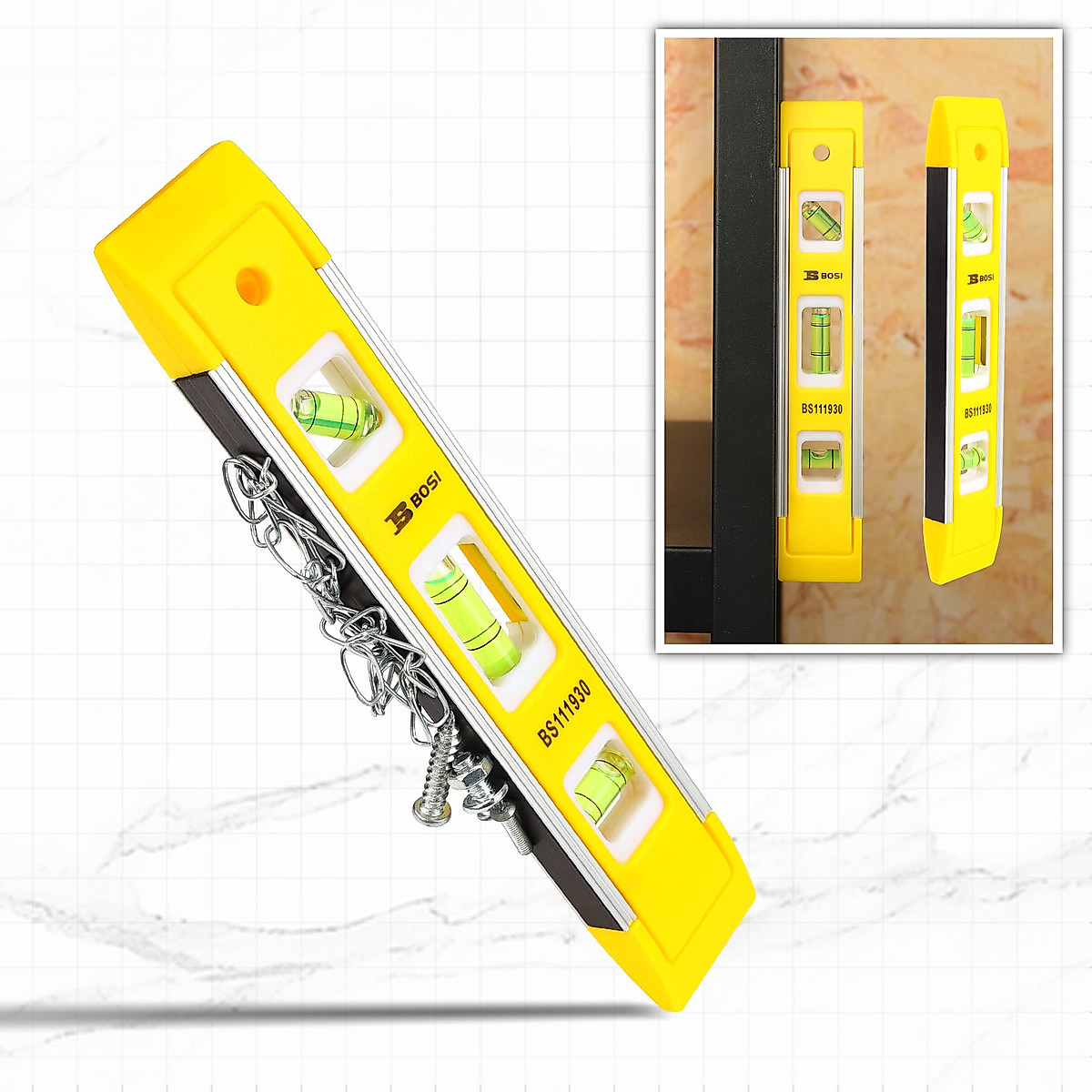 B BOSI TOOLS 9 Inch Magnetic Torpedo Level, Magnetic Box Level 45°/90°/180° Bubbles, Small Level Tool for Measuring