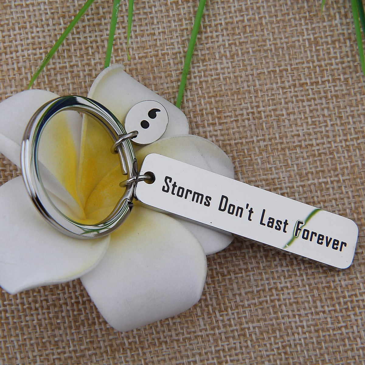 QIIER Storms Don't Last Forever Semicolon Keychain Suicide Prevention Awareness Depression Awareness Inspirational Semi Colon Jewelry (silver)