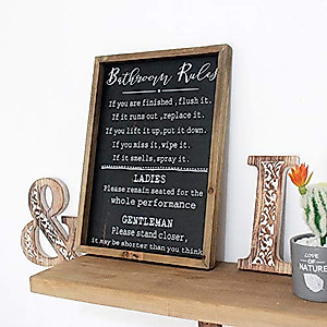 Wartter Rustic Bathroom Rules Sign,Farmhouse Toilet Wall Decor,Funny Bathroom Wood Framed Wall Art Decorations(11.8x15.8in) (black)