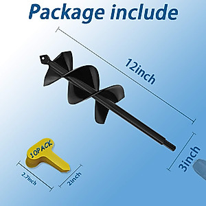 Auger Drill Bit for Planting 3"x12" Upgrade Garden Auger Spiral Drill Bit Bulb Planter Auger Post Hole Digger Garden Spiral Hole Drill Soil Auger Planting Auger for Hex Driver Drill Solid Shaft