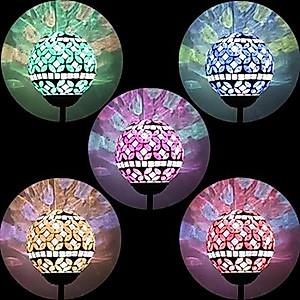 Solar Power Mosaic Glass Pink Ball Garden Light, Color Changing Multi-color Yard Pink Light