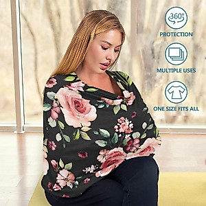 Nursing Cover Watercolor Flower Breastfeeding Soft Carseat Canopy Multi Use for Baby Car Seat Covers Canopy Shopping Cart Cover Scarf Light Blanket Stroller Cover