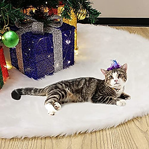 Bigomila Faux Fur Christmas Tree Skirt Snow White Xmas Tree Skirt Fluffy Christmas Tree Mat Plush Christmas Tree Skirt Decoration Xmas Trees Ornaments (35.4 inch)