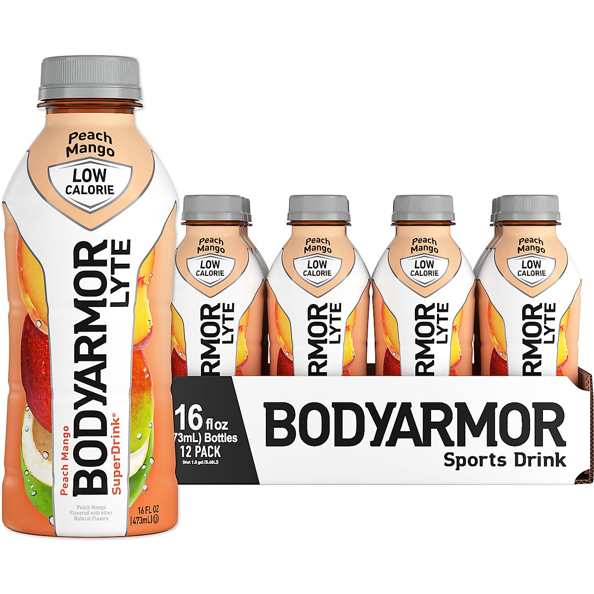 BODYARMOR LYTE Sports Drink Low-Calorie Sports Beverage, Peach Mango, Coconut Water Hydration, Natural Flavors With Vitamins, Potassium-Packed Electrolytes, Perfect For Athletes, 16 Fl Oz (Pack of 12)