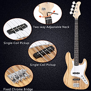 Ktaxon Electric Bass Guitar with 20Watt Amplifier, 4 String Right Handed Electric Bass Kit for Beginner & Professionals W/a Bag, Shoulder Strap, Guitar Pick, Wrench Tool(Burlywood)