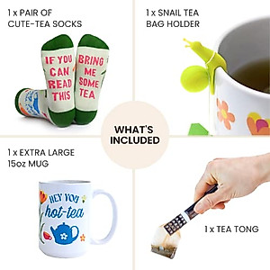 Tea Lovers Gifts for Women | Tea Gift Sets with Mug, Tea Bag Squeezer, Tea Bag Holder and If You Can Read This Novelty Fun Socks. Unique Tea Drinkers Gifts for Her, Mom, Grandmother, Teacher