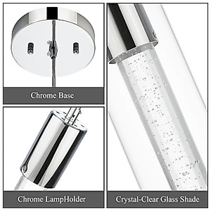 XiNBEi Lighting Pendant Lighting 1 Light Mini Pendant Lights with Glass and Bubble Crystal, Modern Chrome Hanging Pendant Light with LED Bulb for Kitchen & Dining Room XB-P1110-CH
