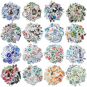 640 Pieces Watercolor Various Theme Stickers Pretty Scrapbook Stickers Including Four Seasons Forest Flower Animal The Sea for DIY Scrapbook Planners Calendars Travel Case Laptop (Warm Style)