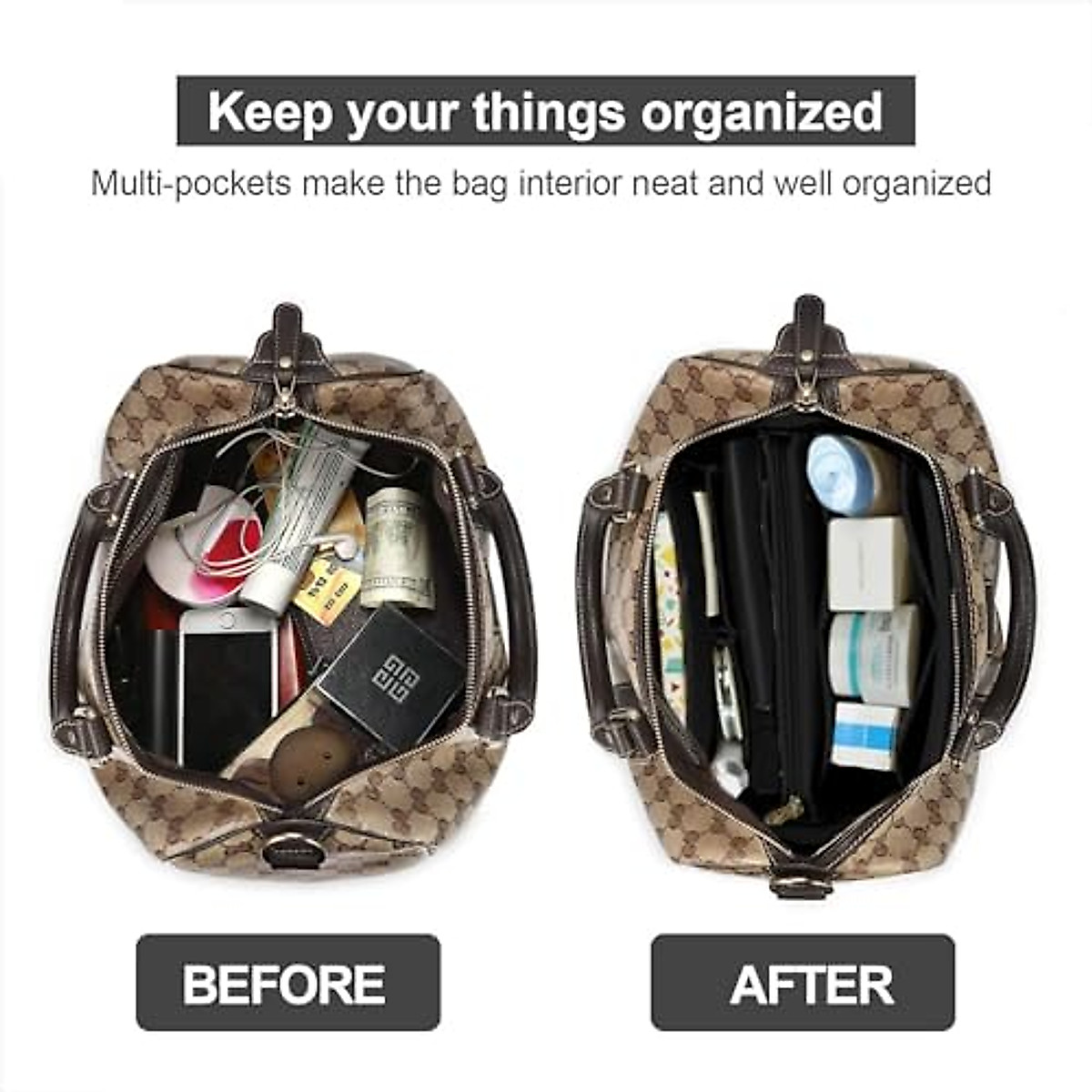 OMYSTYLE Black Large Purse Organizer Insert for Handbags, Felt Bag Organizer for Tote & Purse, Tote Bag Organizer Insert with 5 Sizes, Compatible with Neverful Speedy and More（11.4"×5.9"×6.9"