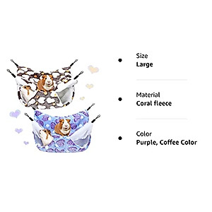 Boao 2 Pcs Guinea Pig Rat Hammock Hamster Hanging Hammock/ Accessories for Small Animals Chinchilla Parrot Sugar Glider Ferret (Purple, Coffee Color, Heart Pattern)