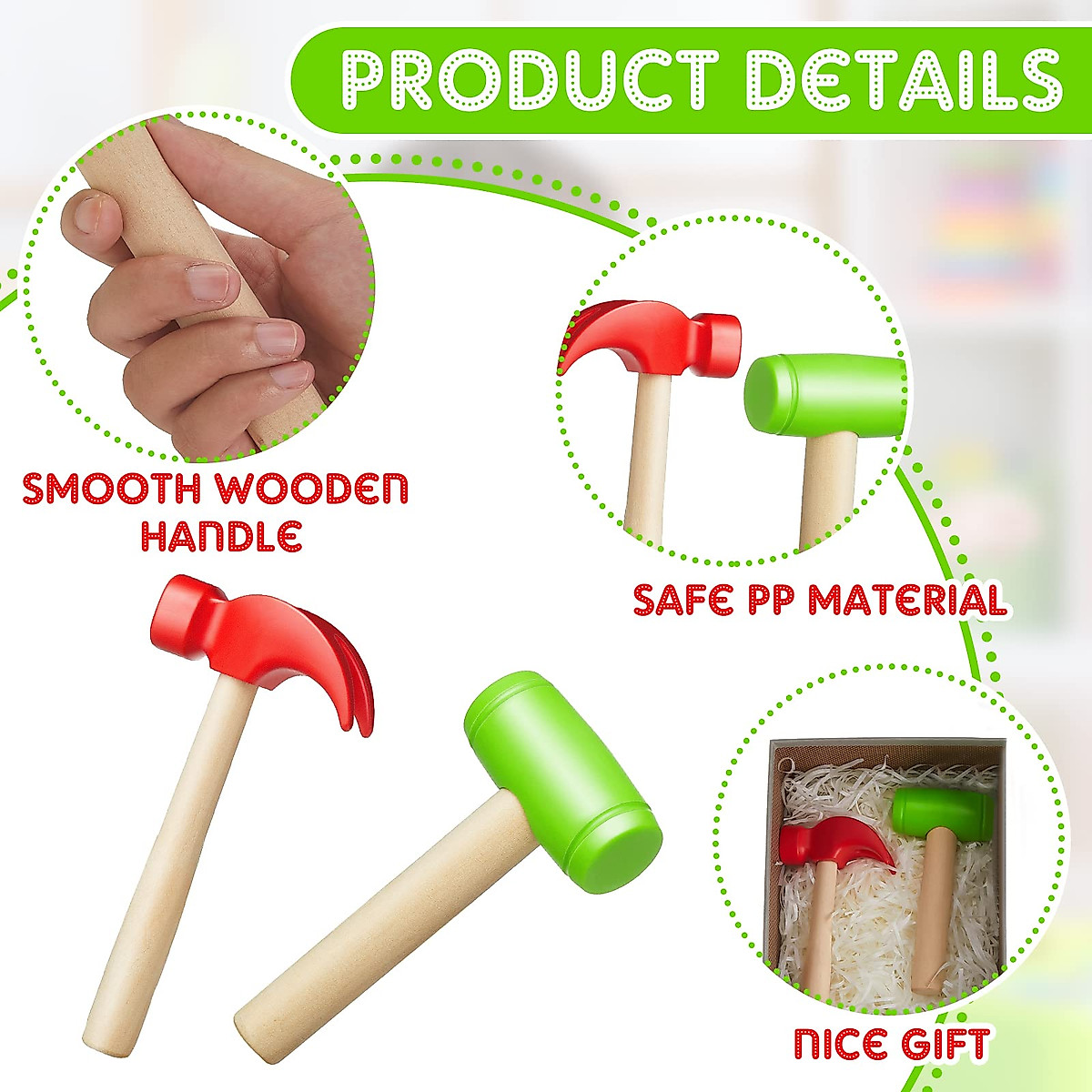 8 Pcs Toy Hammer Simulation Wooden Hammers Plastic Small Hammer Toy Tools Maintenance Tools Pretend Play Educational Toys for Teens Girls Boys School Gift Birthday Party Games Supplies, Red/Green