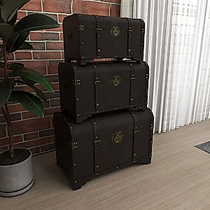 Deco 79 Wood Nesting Upholstered Trunk with Vintage Accents and Studs, Set of 3 28", 24", 20"W, Brown