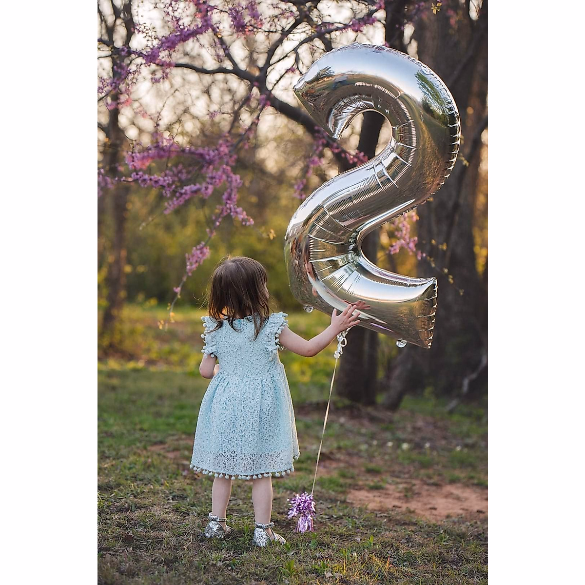 Csbks Toddler Girls Cute Pompoms Lace Floral Elegant Retro Swing Party Dress Blue-Green 130