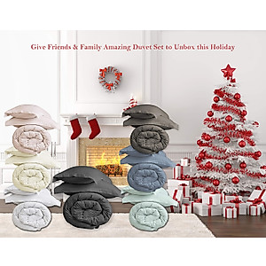 LinenEra Duvet Cover Oversized King Size [3-Piece,Stone Grey]-1 Comforter Protector with 2 Pillow,Zipper Flap & Corner Ties Luxury 100% Cotton - 600 TC Ultra Soft,Cool and Breathable Comforter Cover