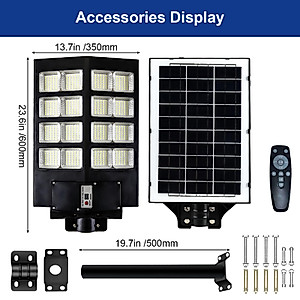 iReCaDaTa 1600W Solar Street Light Outdoor Dusk to Dawn Road Lamp Solar Flood Lights+Pole, IP67 Waterproof 640 LED 6500K LED Flood Outdoor Solar Powered with Motion Sensor for Yard, Path, Garden