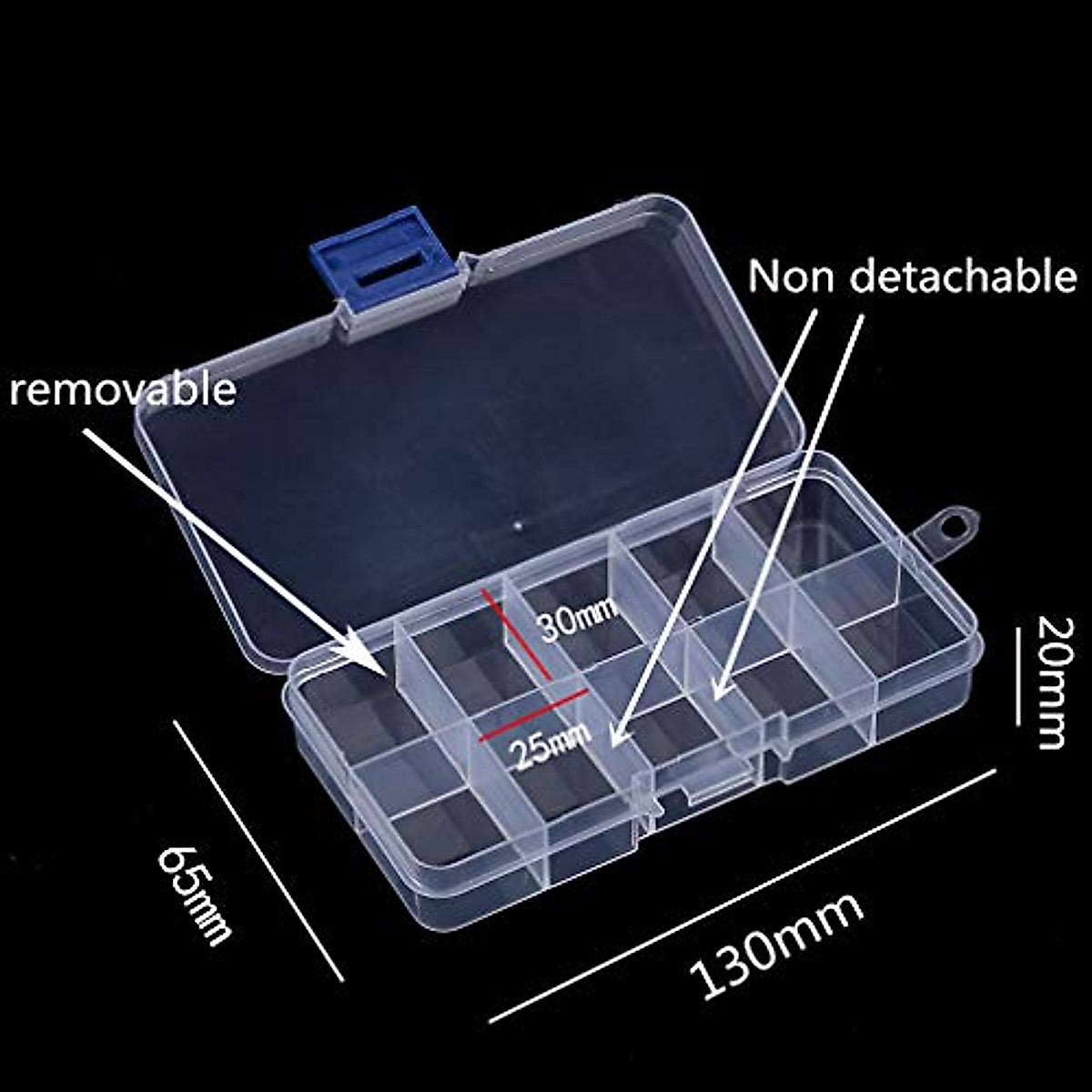 10 Removable Grid Compartment Clear Rectangle Plastic Storage Box, Jewelry and Crafts Organizer Container with Adjustable Dividers（1 Pack）