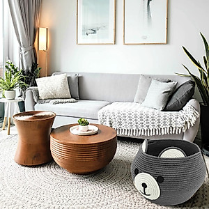 W Design Round Bear Toy Basket, Rope basket,Cute Animal Baby Basket Organizer With Handles For Toys, Blankets, Towels, Baby Shower, Handmade Gift Baskets Empty - 19 D X 13 H