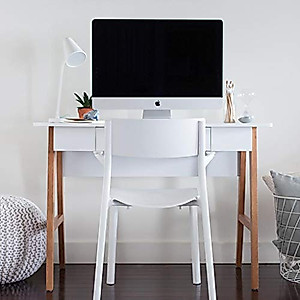 Nathan James Parker Modern Home Office, Small Writing, Computer or Laptop Desk with Drawer, White/Brown