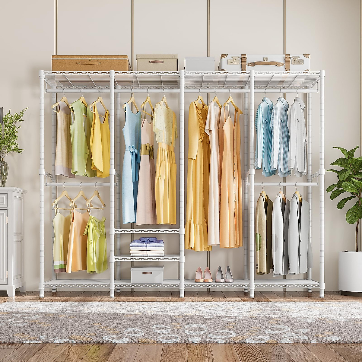 VIPEK V40 Wire Garment Rack Heavy Duty Clothes Rack for Hanging Clothes, Multi-Functional Bedroom Clothing Rack Freestanding Closet Wardrobe Rack, 76" L x 15.7" W x 76.4" H, Max Load 1110lbs, White