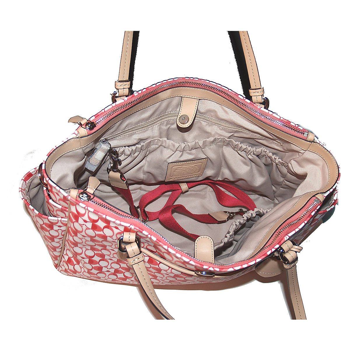 COACH Peyton Dream C Multifunction Baby Diaper Tote in Silver / White Pomegranate / Tan 30541