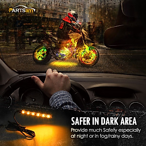 Partsam 4'' Amber Flexible Motorcycle LED Turn Signal Tail Third Brake Lights Bar Strip, IP68 Waterproof Universal Motorcycle LED Tail Brake Running Light Bar for Motorcycle Trailer ATV, 2Pack