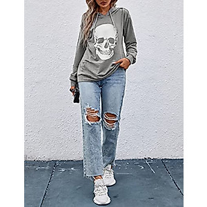 Blooming Jelly Women's Skeleton Hoodie Skull Graphic Hoodies Long Sleeve Top Pullover Oversized Sweatshirt（X-Large,Grey-Hoodie）