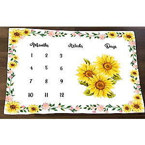 LYLYCTY Baby Monthly Milestone Blanket, Sunflower Months Blanket for Neutral Newborn Baby Shower, Includes Wreath and Frame 60"x40" BTLSLY10