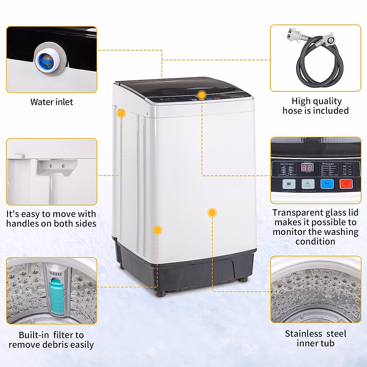 17.8Lbs Portable Washing Machine, 2.3CU.FT. Automatic Portable Washer with Drain Pump, Small Washer and Dryer Combo with 8 Water Levels/10 Programs for Apartments, College Dorms, RVS, White