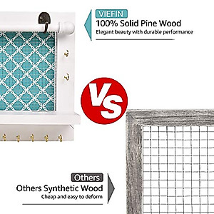 VIEFIN Rustic Jewelry Organizer Wall Mounted Jewelry Holder, Wood Earring Holder Display With Shelf And Hooks, Removable Rod For Bracelet Necklace Ring Bracelet - White