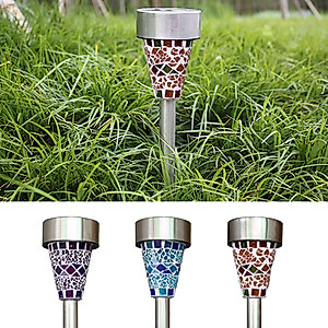 iFCOW Pathway Landscape Lighting, Solar Mosaic Garden Lights 3pcs Waterproof Mosaic LED Garden Light for Outdoor Christmas Garden Home Decoration