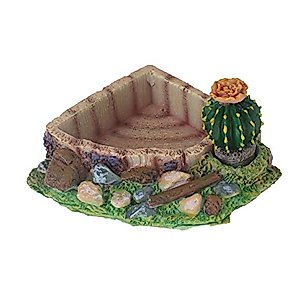 emours Reptile Amphibian Tortoise Lizard Frog Water Dish Food Feeder Cactus Corner Bowl with Ramp Small