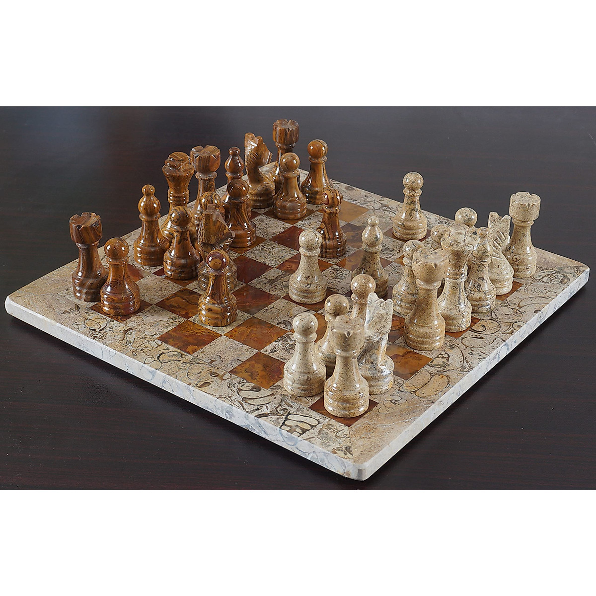 Radicaln Handmade Red and Coral Full Marble Chess Board Game Set - Staunton Marble Tournament Two Players Full Chess Game Table Set