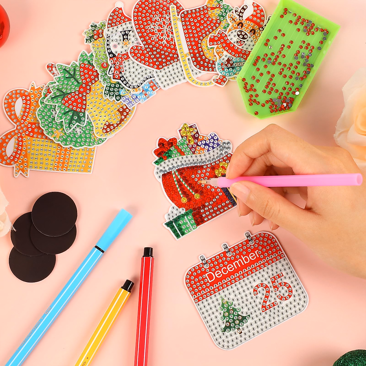 20 Pcs Christmas Diamond Painting Magnets Xmas Refrigerator Magnets Diamond Stickers Happy Holiday Diamond Painting Kits Diamond Art for Car Mailbox Kitchen Christmas Decorations Gifts