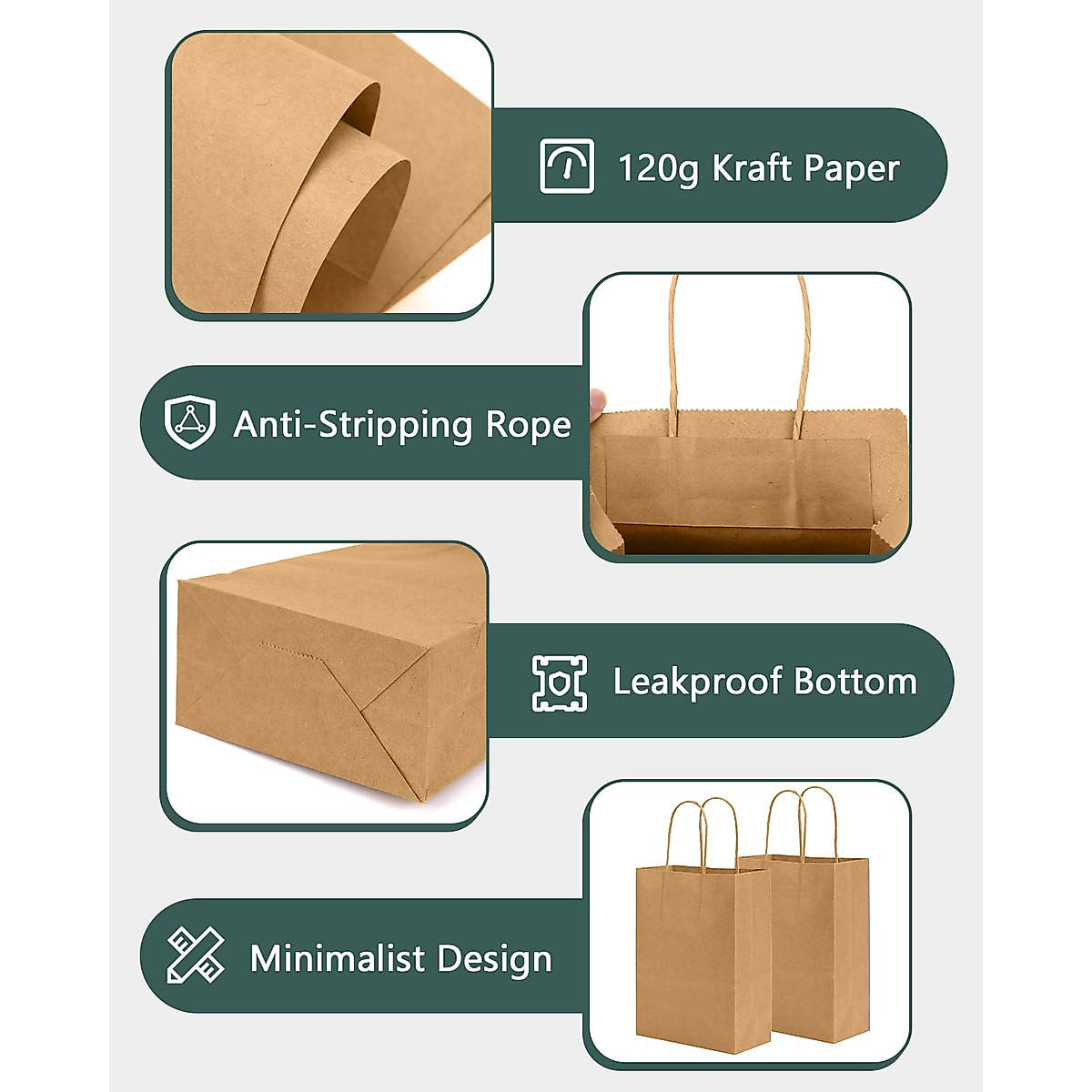 Colemoly Kraft Paper Bags 8.3x4.6x10.6 Inch 100Pcs Recyclable Brown Gift Bags with Handles for Retail, Boutiques, Corporate Gifting, Party Favors, and Small Business