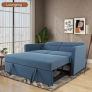 GURLLEU Sectional Sofa with Pull-Out Couch Sleeper Sofabed, 3 SEAT, Blue