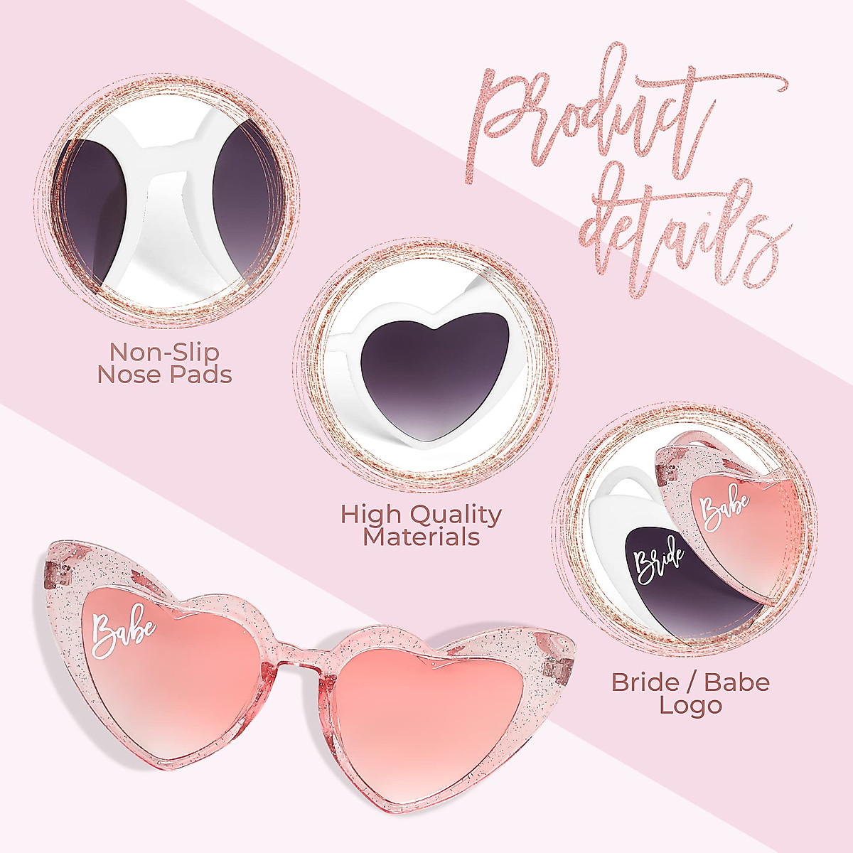 Effortless Events 7-Pack Bride Sunglasses, Bridesmaid Sunglasses, White & Pink