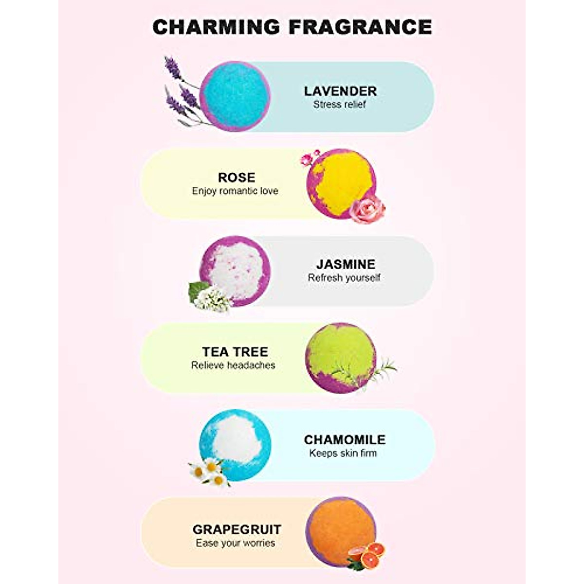 Bath Bombs for Women 6 Natural and Organic Bath Bombs with Essential Oils and Moisturizing Shea Butter, BathBombs for Relaxation and Stress Relief, Bath Bomb Gift Set for Women, Girls, Wife