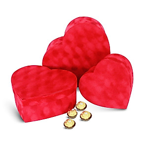 UNIKPACKAGING Premium Quality Heart Shaped Velvet Flower Boxes, SET OF 3, Gift Boxes for Luxury Flower and Gift Arrangements, with Lids, Ships From USA (Red)