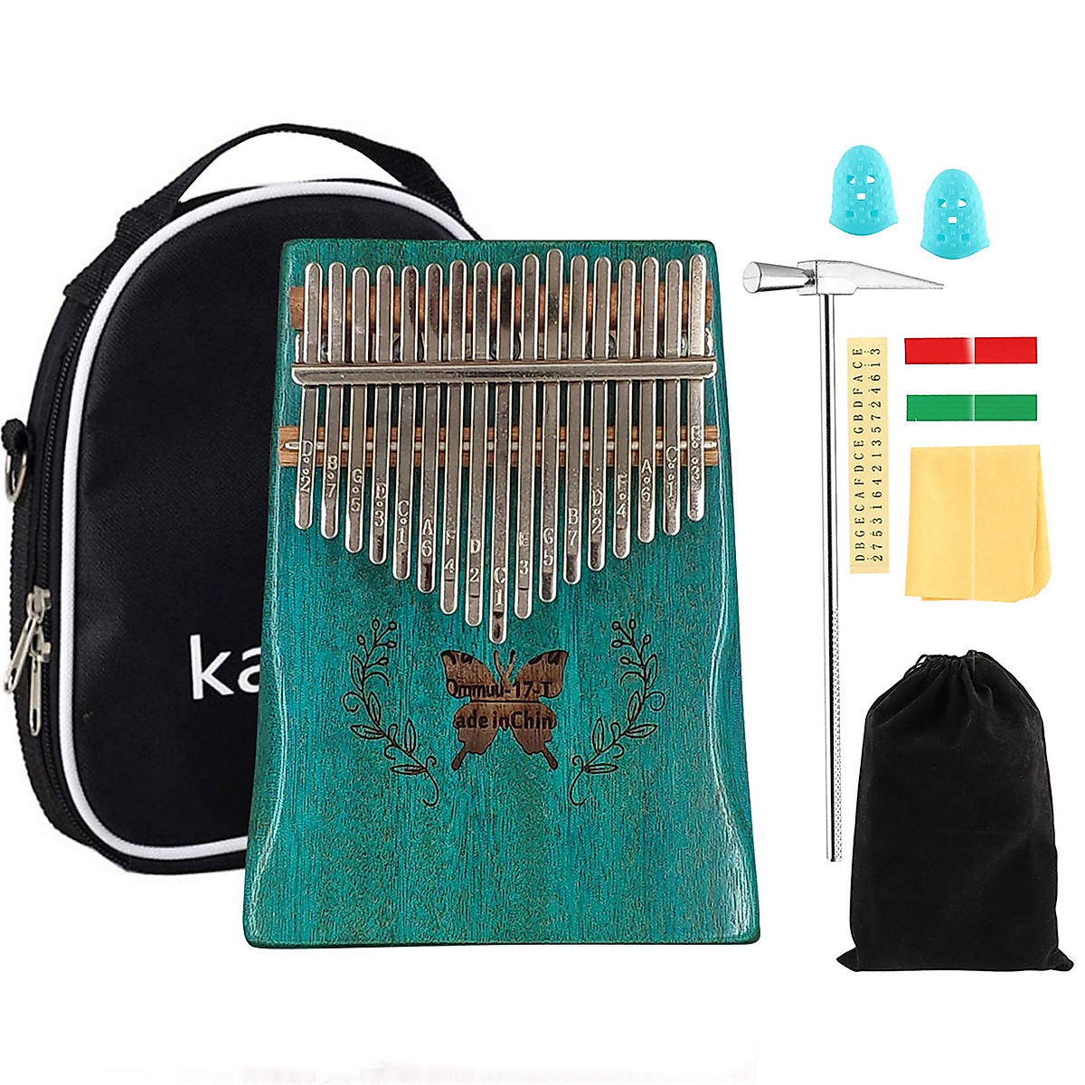 ELE ELEOPTION Kalimba 17 Keys Thumb Piano with Mahogany body builts-in Storage Canvas Bag, Tuning Hammer and Study Instruction 9 pieces-Professional Gift for Music Lovers Kids Beginners - Butterfly