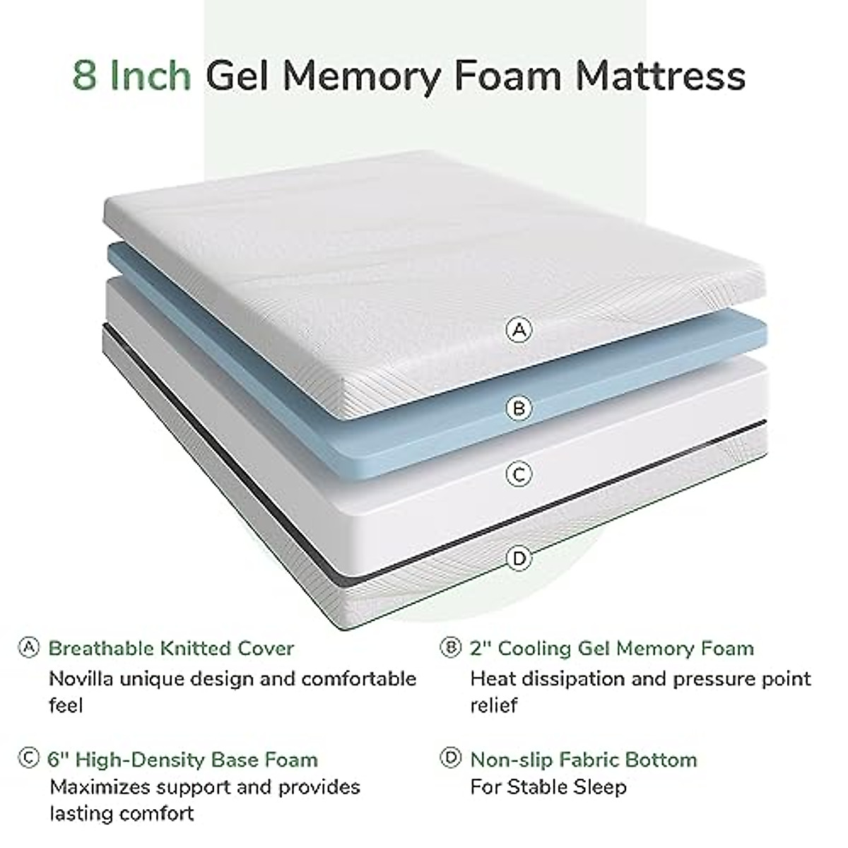 Novilla Full Size Mattress, 8 Inch Gel Memory Foam Mattress Full, Mattress in a Box for Back Pain Relief, Medium Firm Mattress with Edge Support & Motion Isolation, Ataraxia