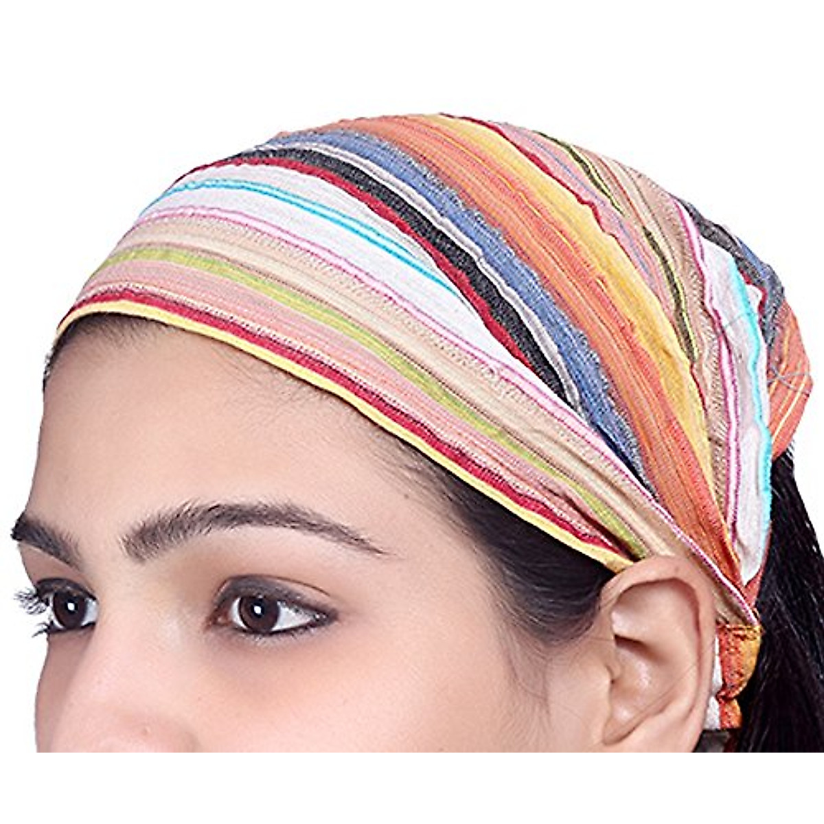 SARJANA HANDICRAFTS Lot 10 Pieces Womens Mens Cotton Headband Striped Hairband Bandana Wrap Band (Multicolored (Assorted))