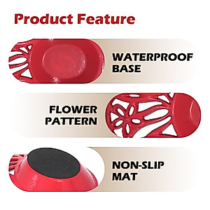 Spoon Rest for Stove Top - Vintage Robust & Unbreakable Cast Iron Spoon Rest Ladle Holder for Kitchen Counter with Flower Pattern, Red