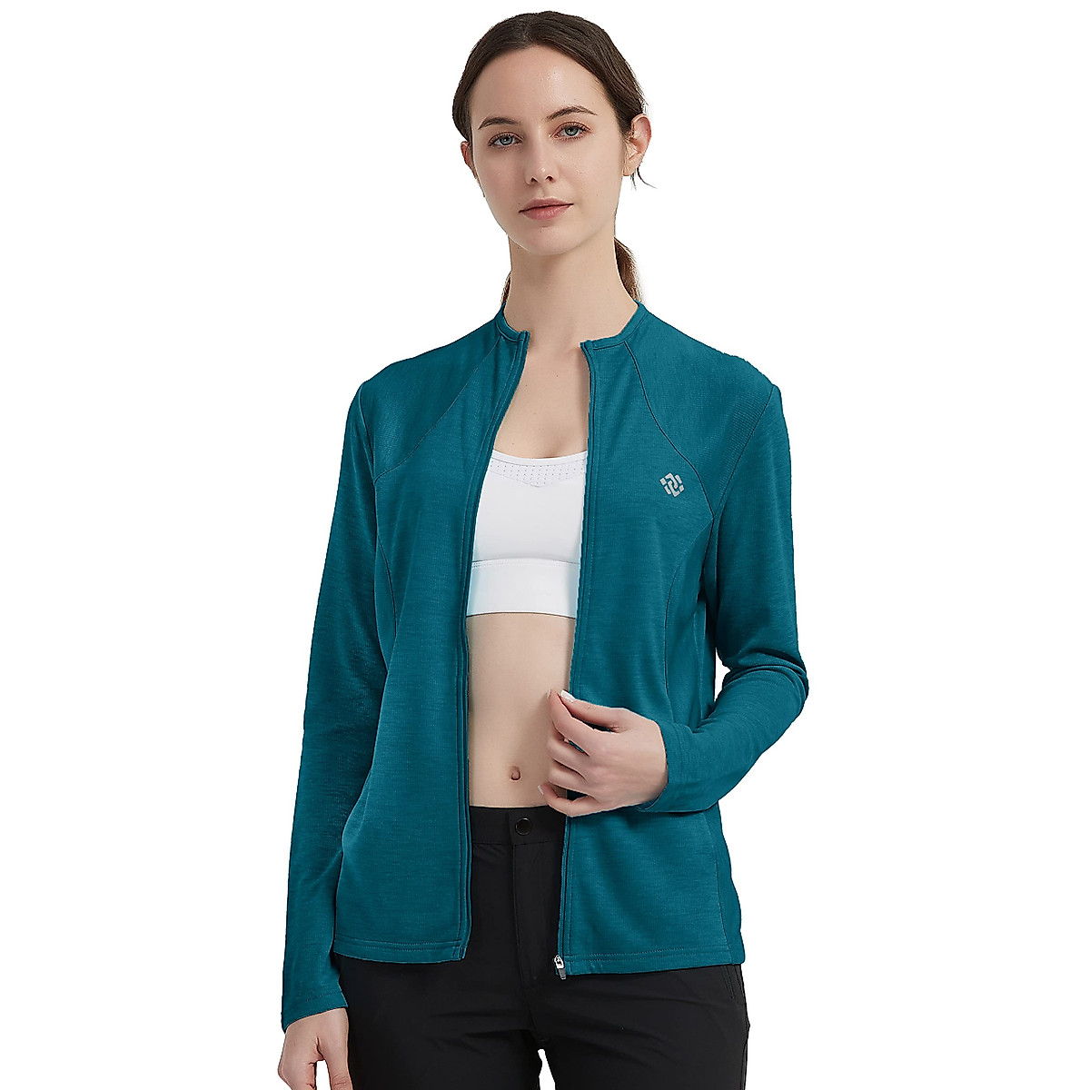 MoFiz Lightweight Workout Jacket with Long Sleeved UV Protection for Outdoor Ocean Blue 2XL