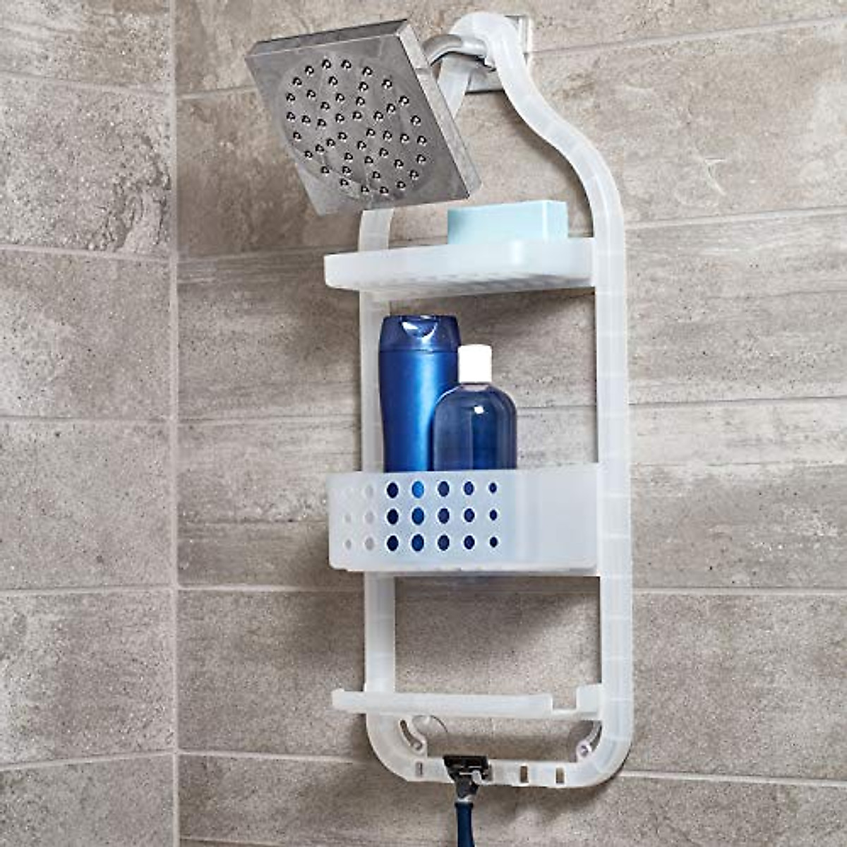 iDesign Circlz Plastic Hanging Shower Caddy, Extra Space for Shampoo, Conditioner, and Soap with Hooks for Razors, Towels, Loofahs, and More, 5" x 10.6" x 26", Frost White