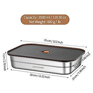 MAXCOOK Large Stainless Steel Food Containers With Lids, 118 oz Food Storage Container set, Leak Proof Metal Food Container Bento Box, Snack Container Set with Lid (Dishwasher & Freezer Safe, 3500 ml)