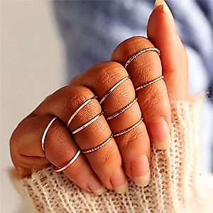 WFYOU 10 Pcs 1-2mm 18K Gold Plated Simple Rings for Women Band Knuckle Stacking Midi Rings Elegant Classic Minimalist Rings Comfort Fit