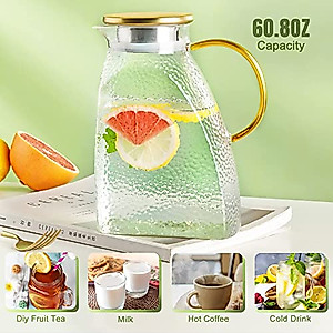 BINCOO Fridge Door Water Pitcher,1.8 Liter/60oz Glass Pitcher, Ice Tea Pitcher For Fridge, Pitcher Beverage Pitcher Drinking Carafe for Homemade Juice Ice Tea Wine Coffee Milk Lemonade