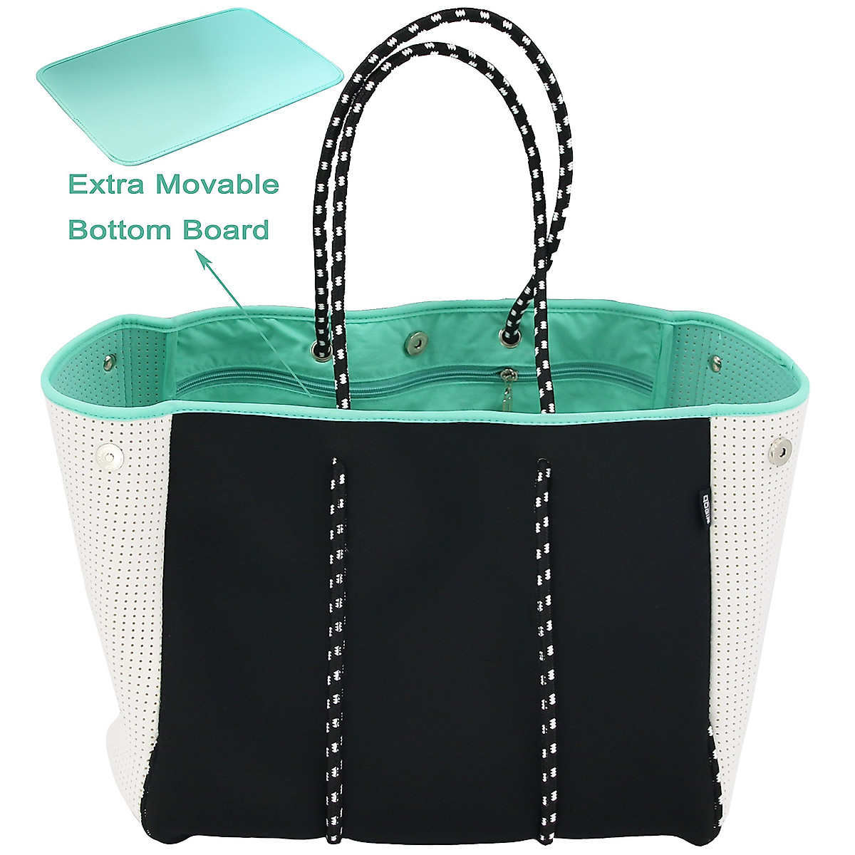 QOGiR Neoprene Multipurpose Beach Bag Tote with Inner Zipper Pocket (Black, X-Large) …